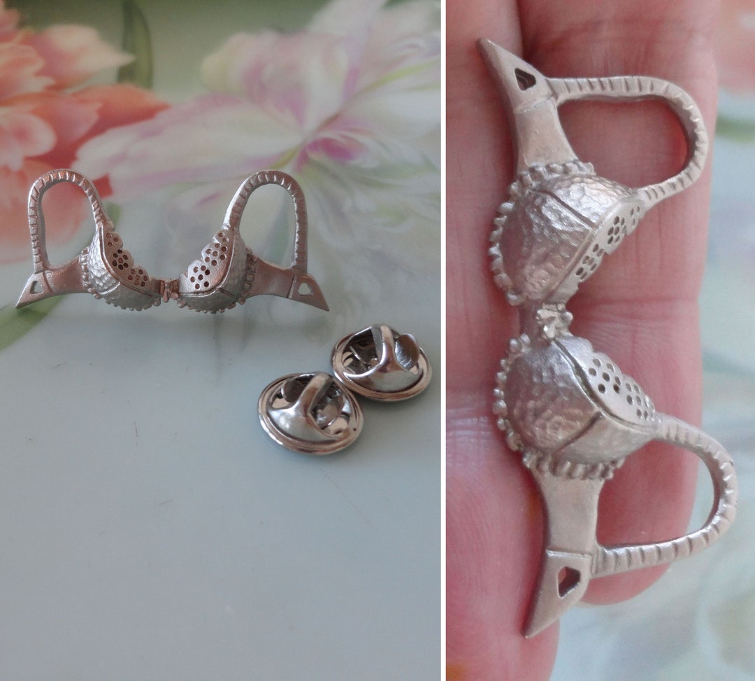 Vintage Ladies Bra Tack Pin Matte Silver Tone Metal Double Pin Lapel ...