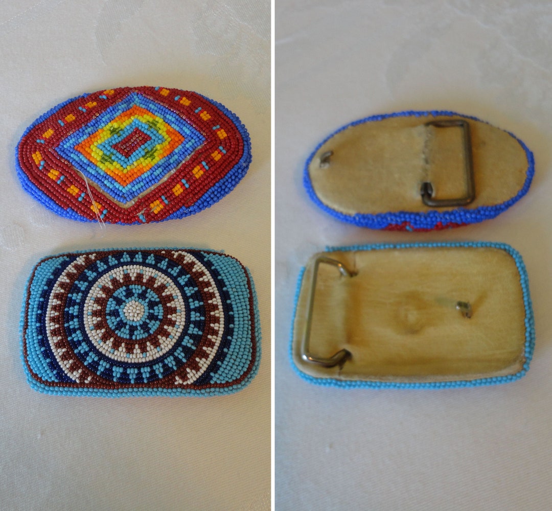 TWO Vintage Native American Beaded Belt Buckle Native Indian Beadwork ...