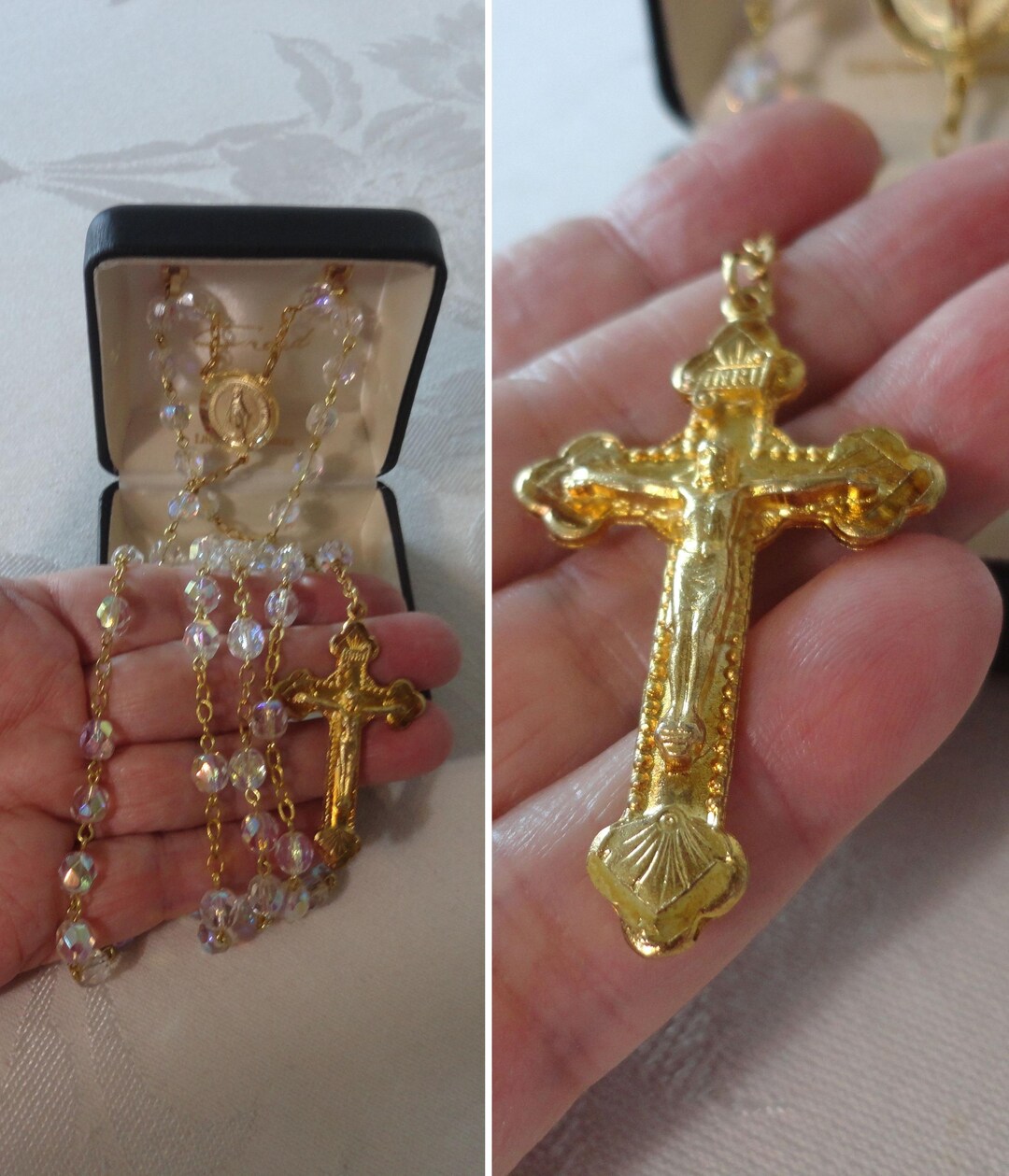 Vintage Creed Crystal Bead Rosary Faceted Aurora Borealis Crystal Beads ...