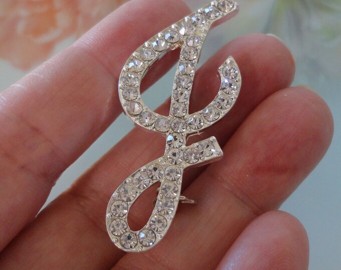 Vintage Letter Initial J Crystal Brooch Pin Lovely Large Cursive ...