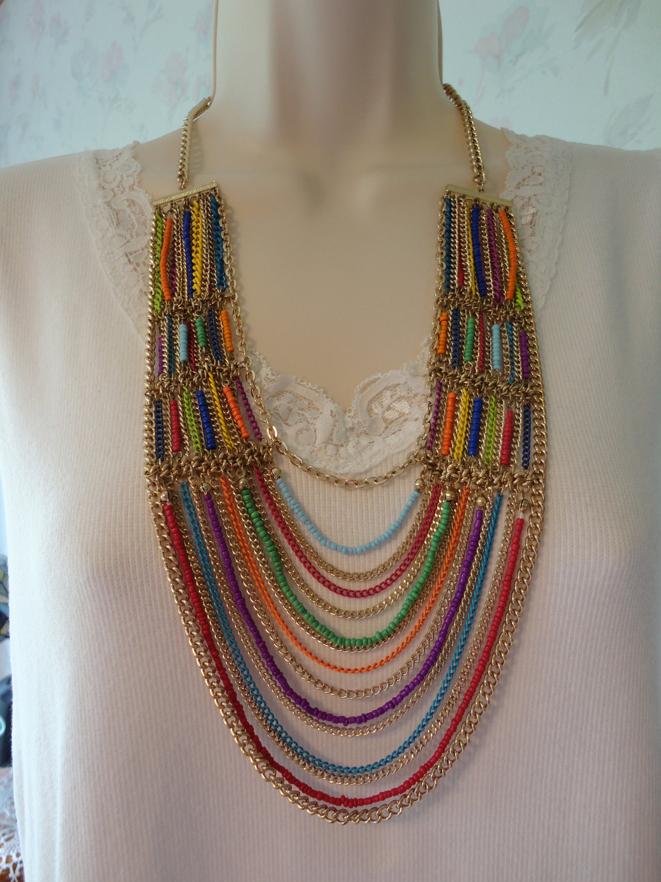 Multi Chains Swag Necklace Gold Chains-Colored Chains-Seed | Etsy