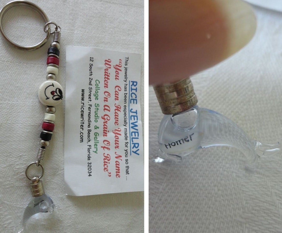 UNUSED Vintage HOMER Name on Rice Glass Dolphin Keychain HOMER is ...