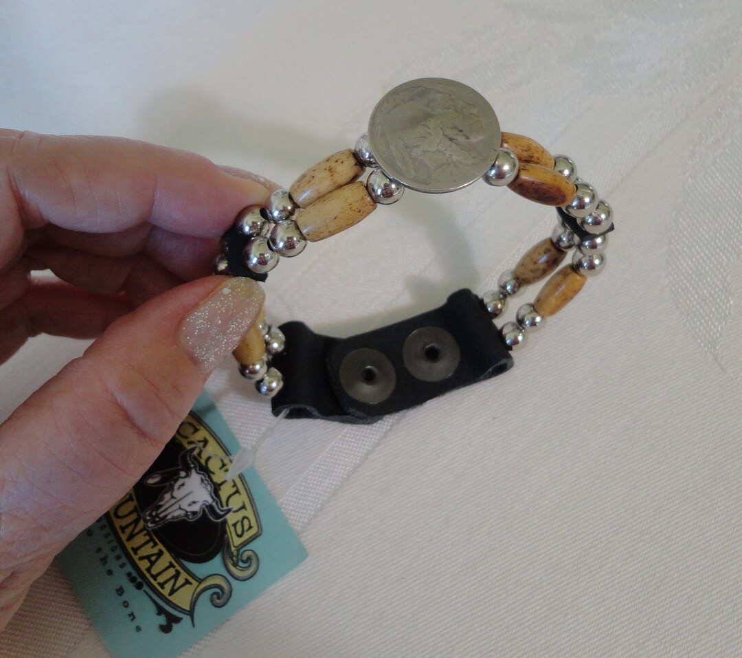NOS Cactus Mountain Indian Head/buffalo Nickel Leather Snap Bracelet ...