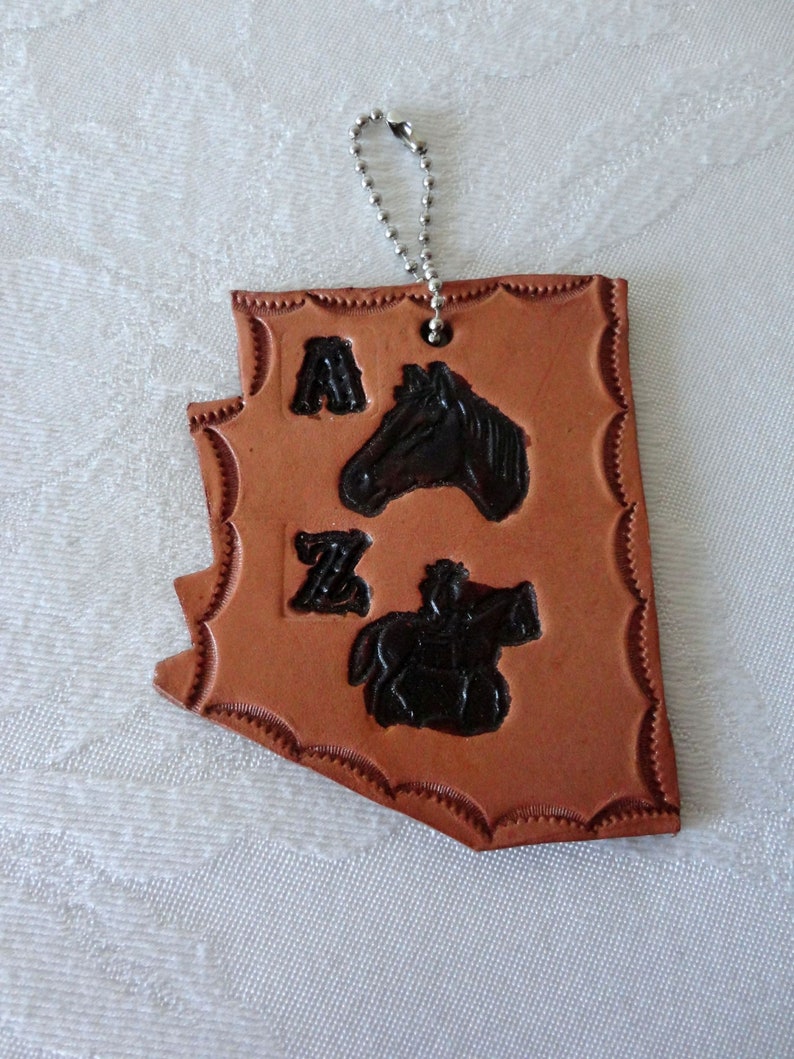 Vintage Pair Tooled Leather Arizona AZ State Shape Key Chains | Etsy