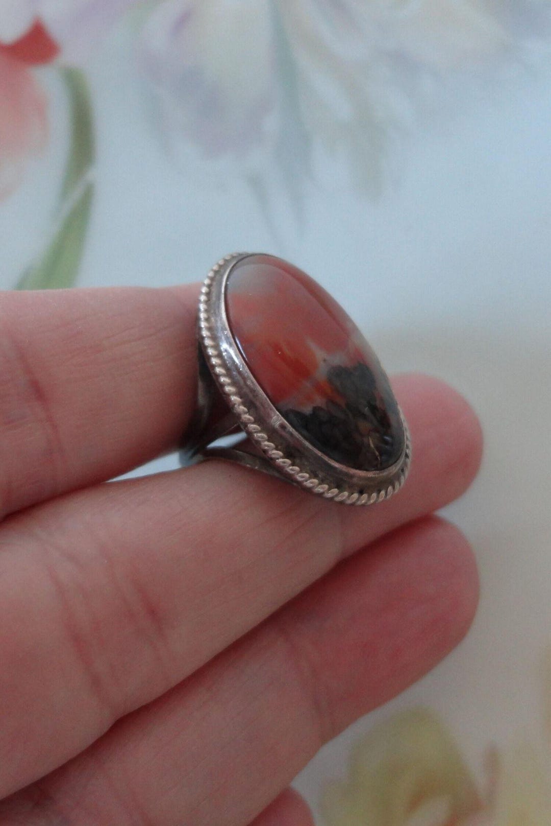 Vintage Native American Petrified Wood Sterling Silver Ring Old Fred ...
