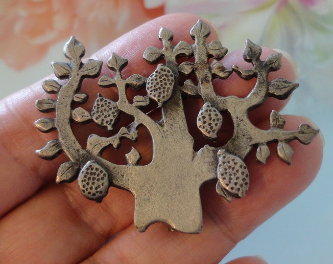 Rare Vintage Metzke Tree of Life Pewter Brooch Pin Signed Fine Cast ...