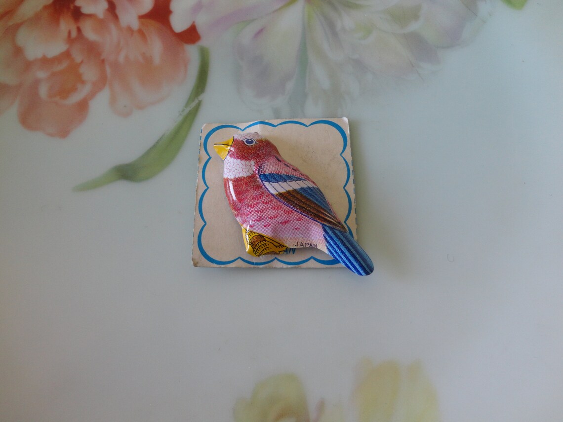 Vintage 1960s Tin Lithographed Bird Pin Made in Japan NEW and | Etsy
