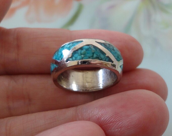 Vintage Southwestern Band Pinky Ring 1970s Old Stock Crushed Turquoise ...