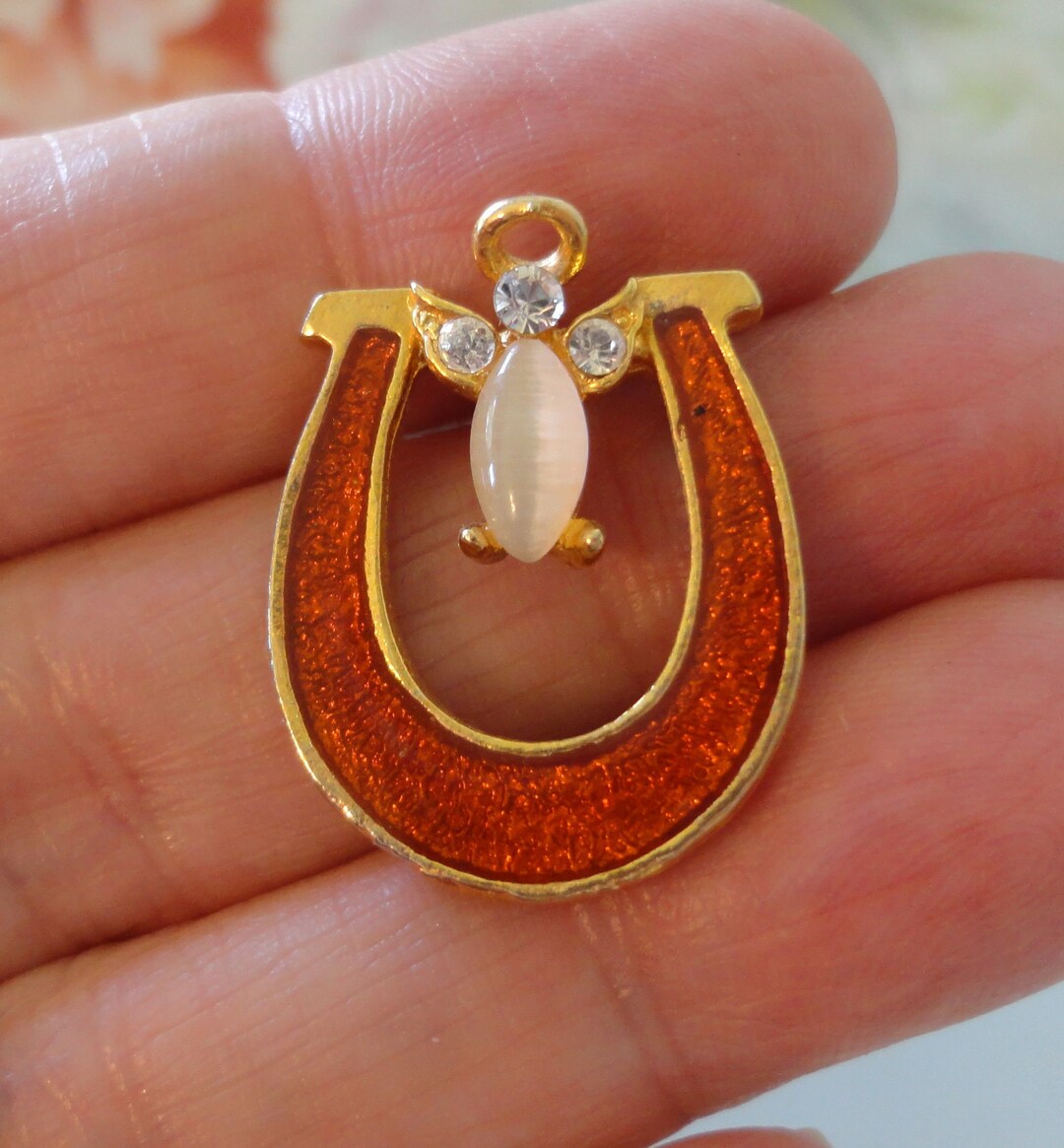Vintage Angel Horseshoe Lapel Tack Tac Pin Orange Enamel Horseshoe ...