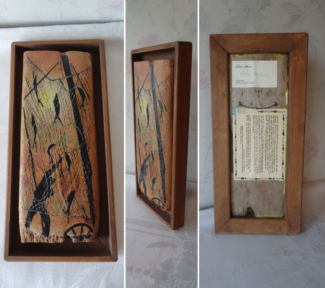 D'elaine Johnson Original Painting on Wood "fish Basket" Early Work ...