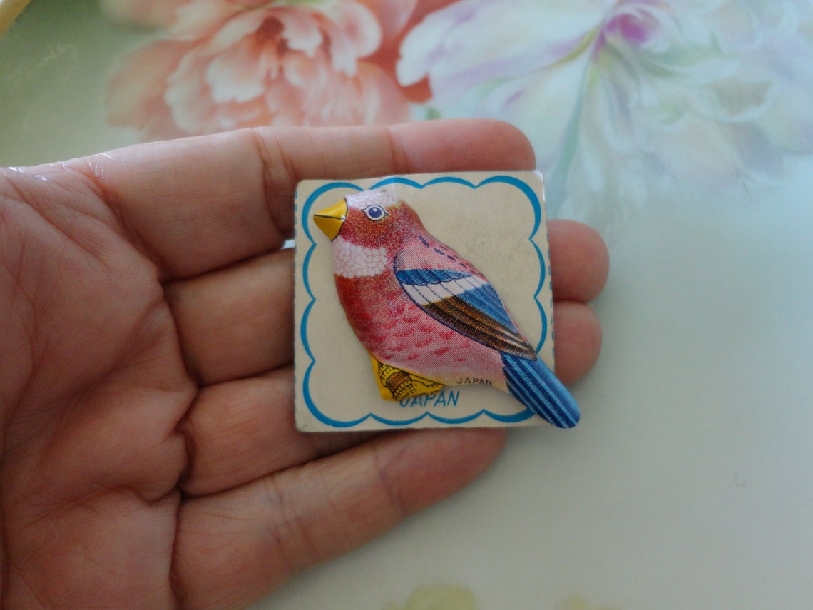 Vintage 1960s Tin Lithographed Bird Pin Made in Japan NEW and | Etsy