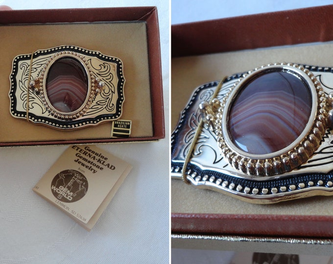 Vintage WHEELERS Gem World "eterna-klad" Belt Buckle Brazilian Agate ...