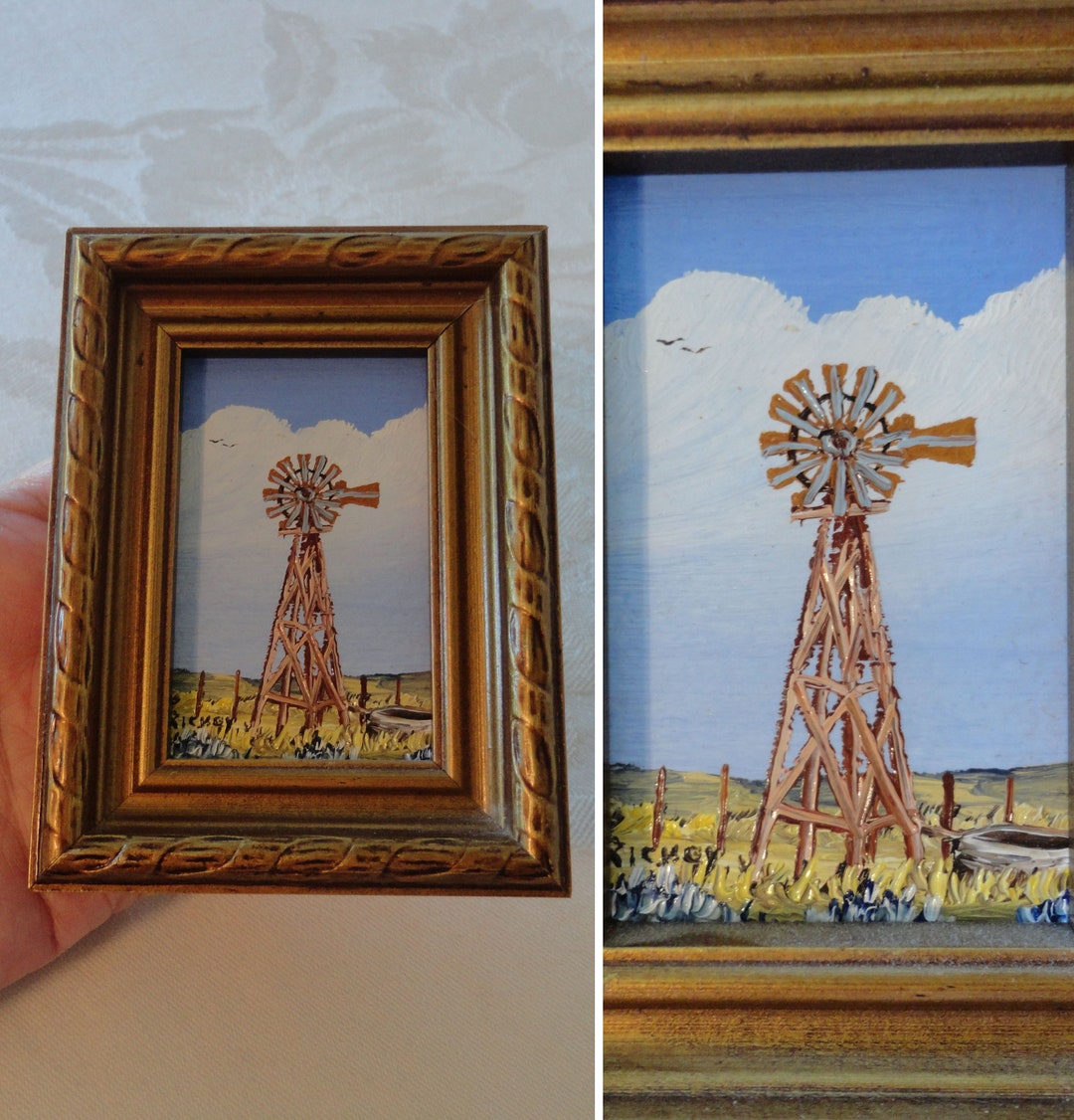 John W Richey Signed WINDMILL & BLUEBONNETS Original Oil Framed ...