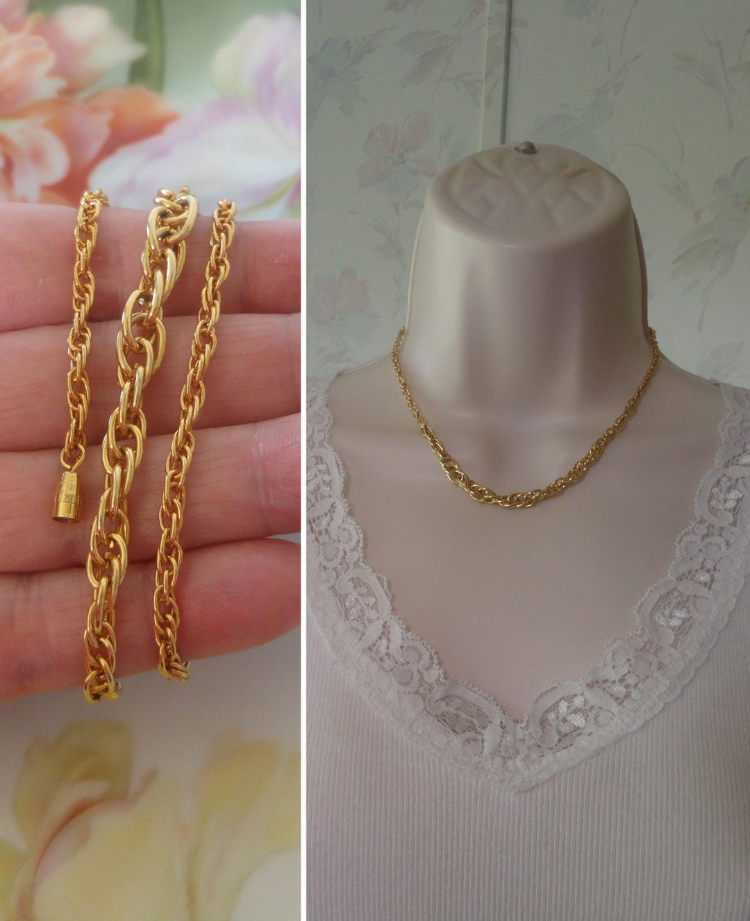 Vintage Gold Rope Chain Necklace Prince of Wales Graduated Thickness ...