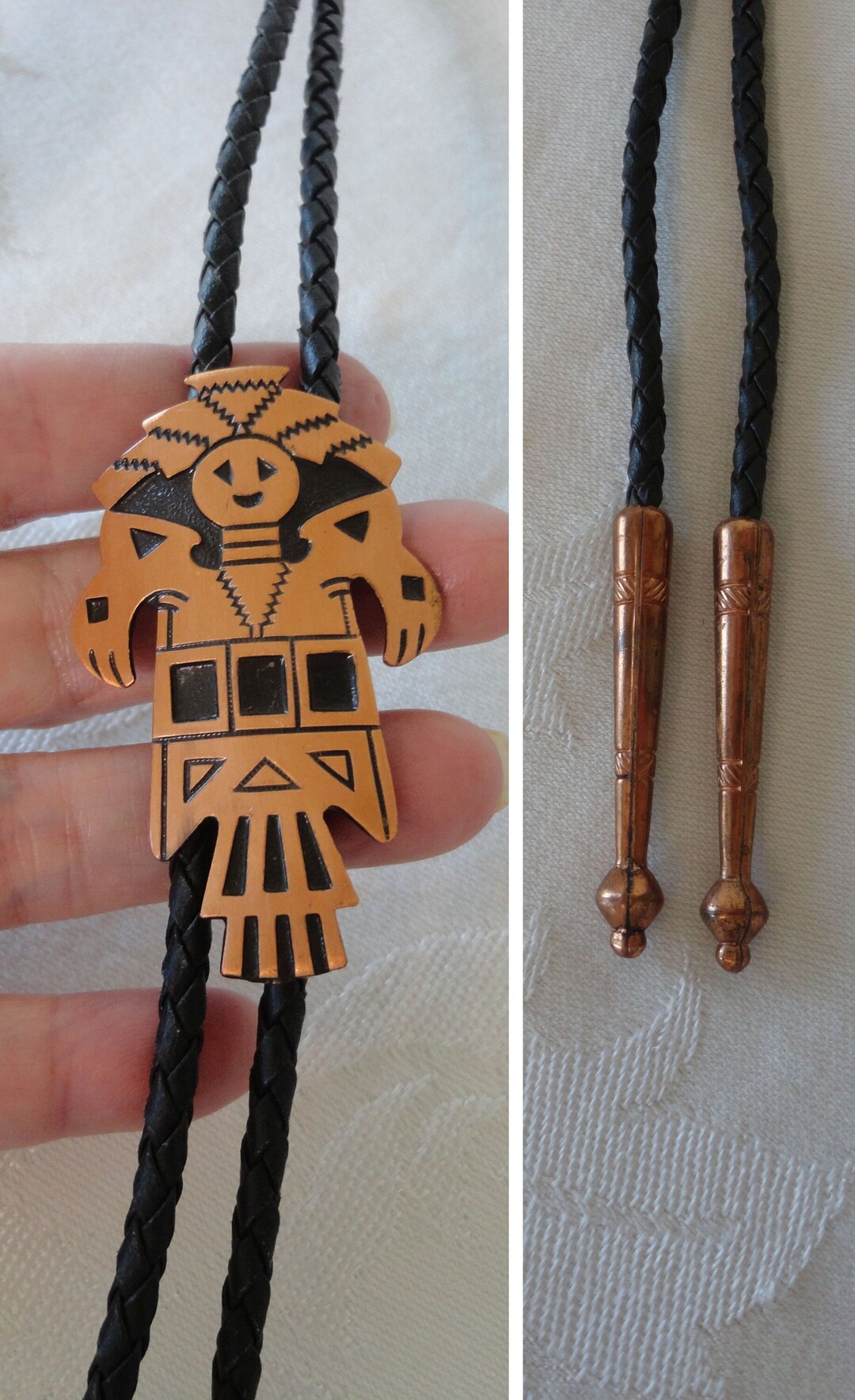 Vintage EARLY Bell Trading Post Solid Copper Bolo Tie Native American ...