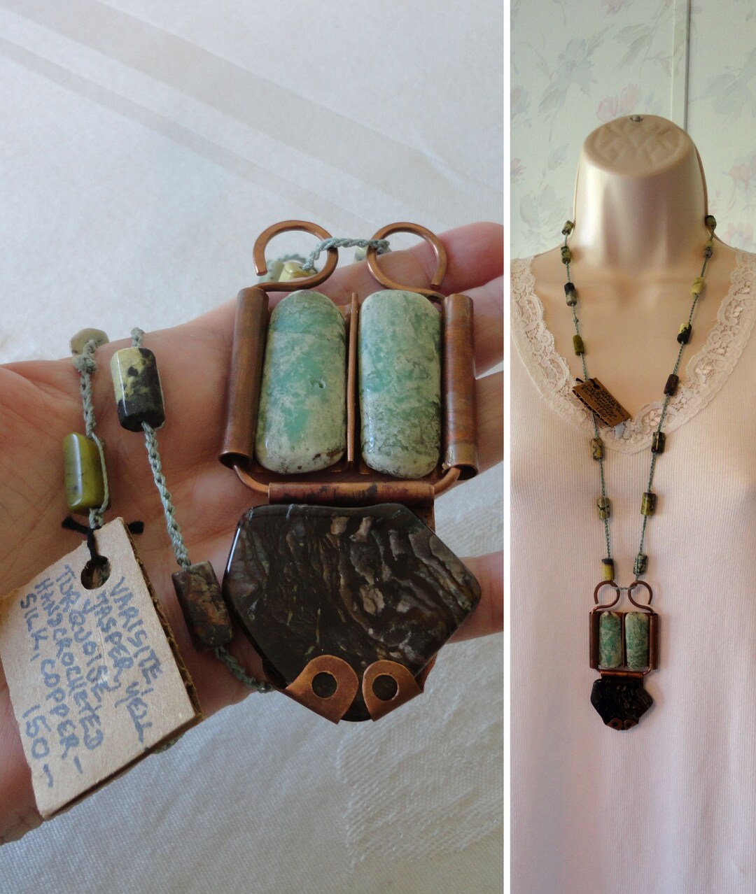 NOS Artisan Copper Gemstone Necklace HANDMADE One of a Kind Hand ...