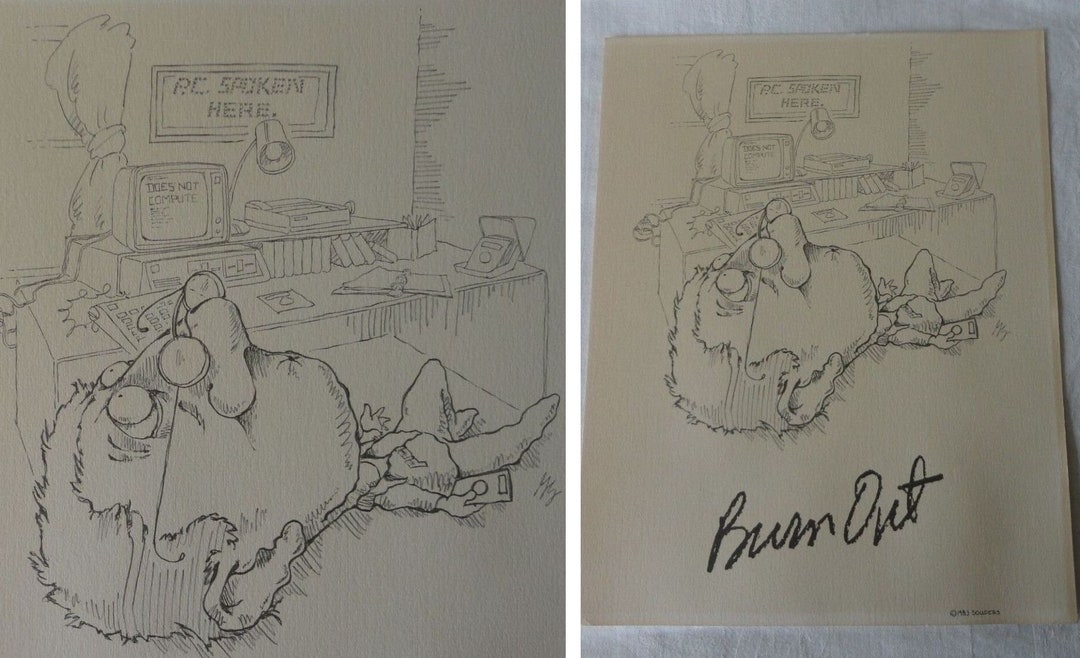 1983 Pencil Sketch Caricature Style Print Entitled burn - Etsy