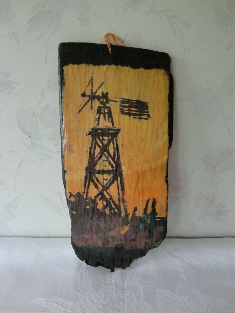 Vintage Painted Windmill RUSTIC WALL ART Painted Decoupage on | Etsy