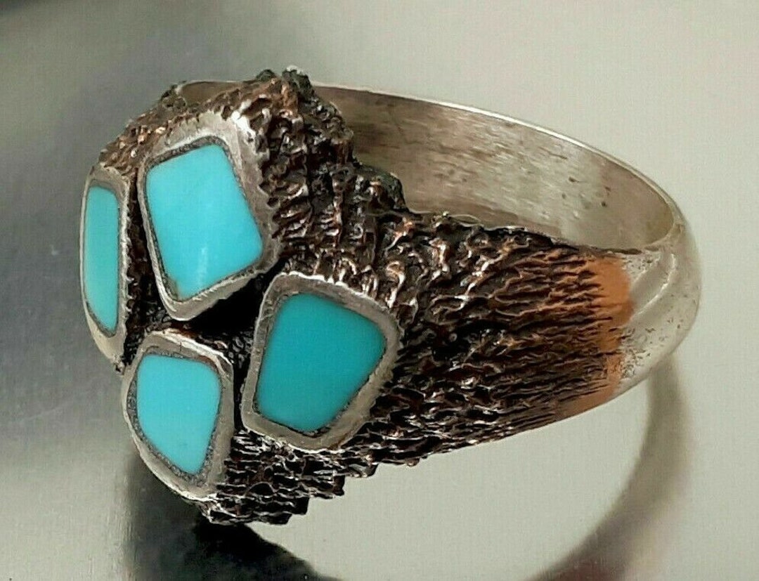RARE Early 1960s Bell Trading Post Turquoise Men's Ring Sterling Silver ...