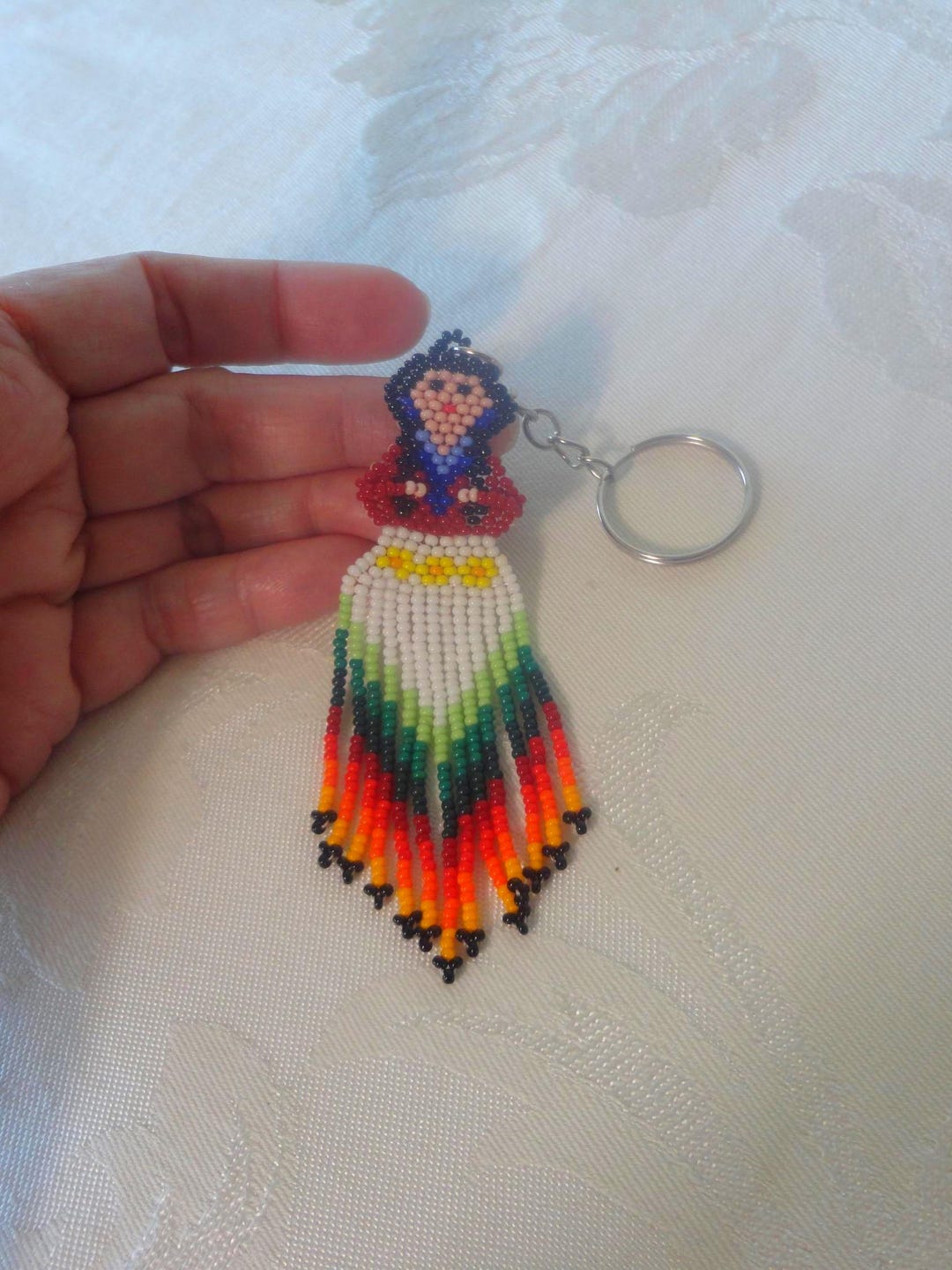 Vintage Native American Style Design Seed Bead Woman Keyring Key Ring ...