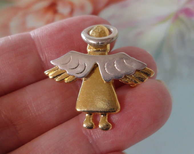 Vintage David Monn Winged Angel Brooch Pin Two Tone Gold & Silver ...