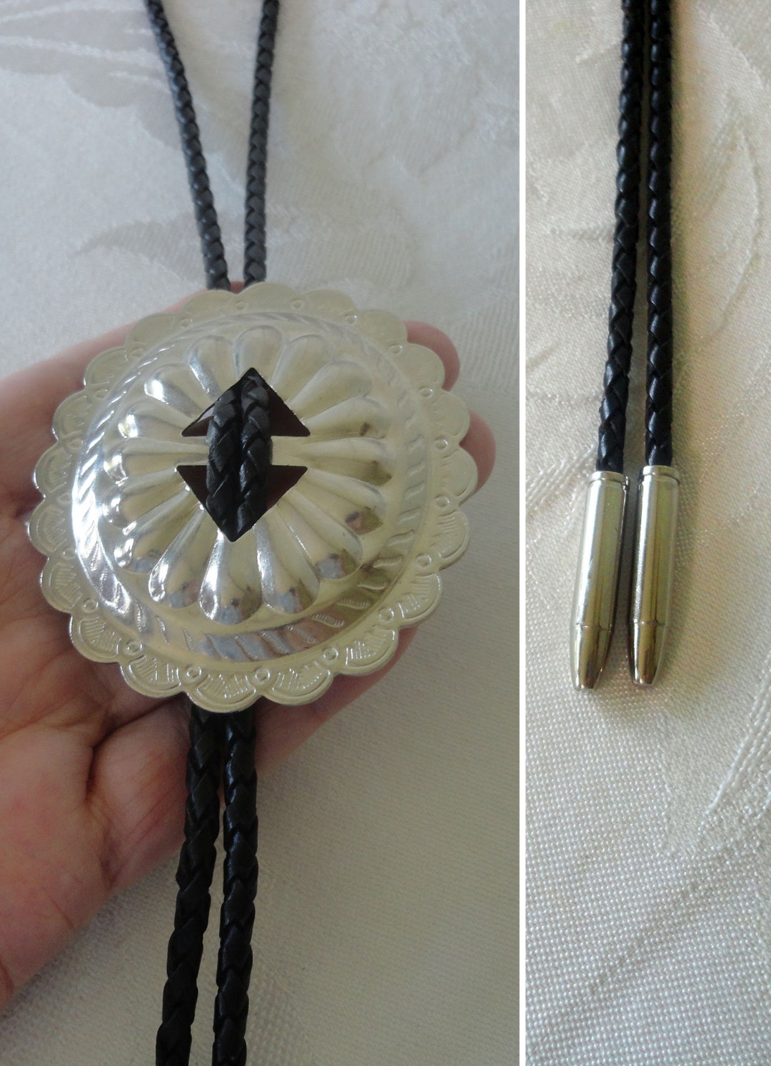 Vintage Southwestern Bolo Tie Western Cowboy Silver Plated Metal Large ...