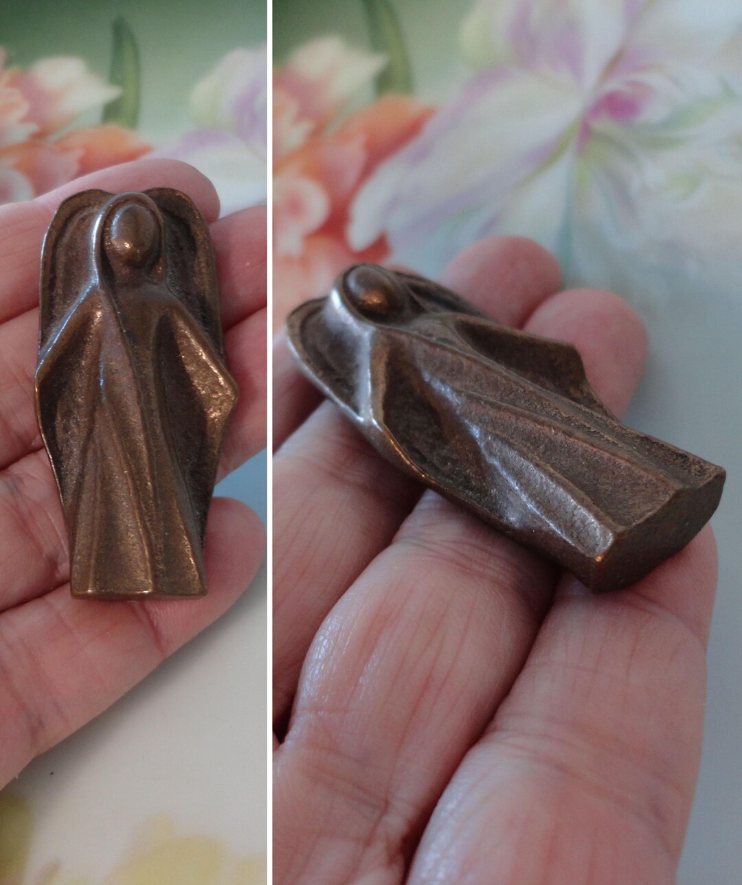Vintage Solid Brass Standing Angel Figurine Heavy Miniature Angel ...