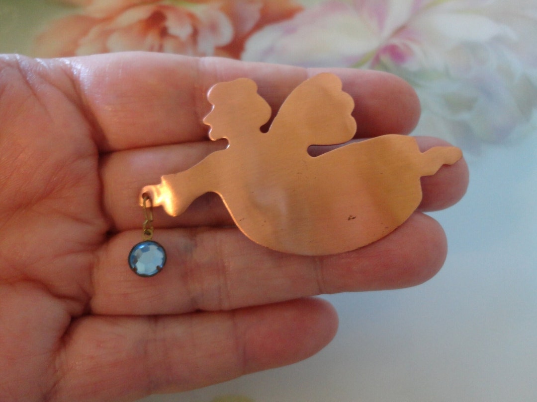 Vintage Artisan Copper Angel Broche Pin Bright & Shiny Cuivre Figural ...