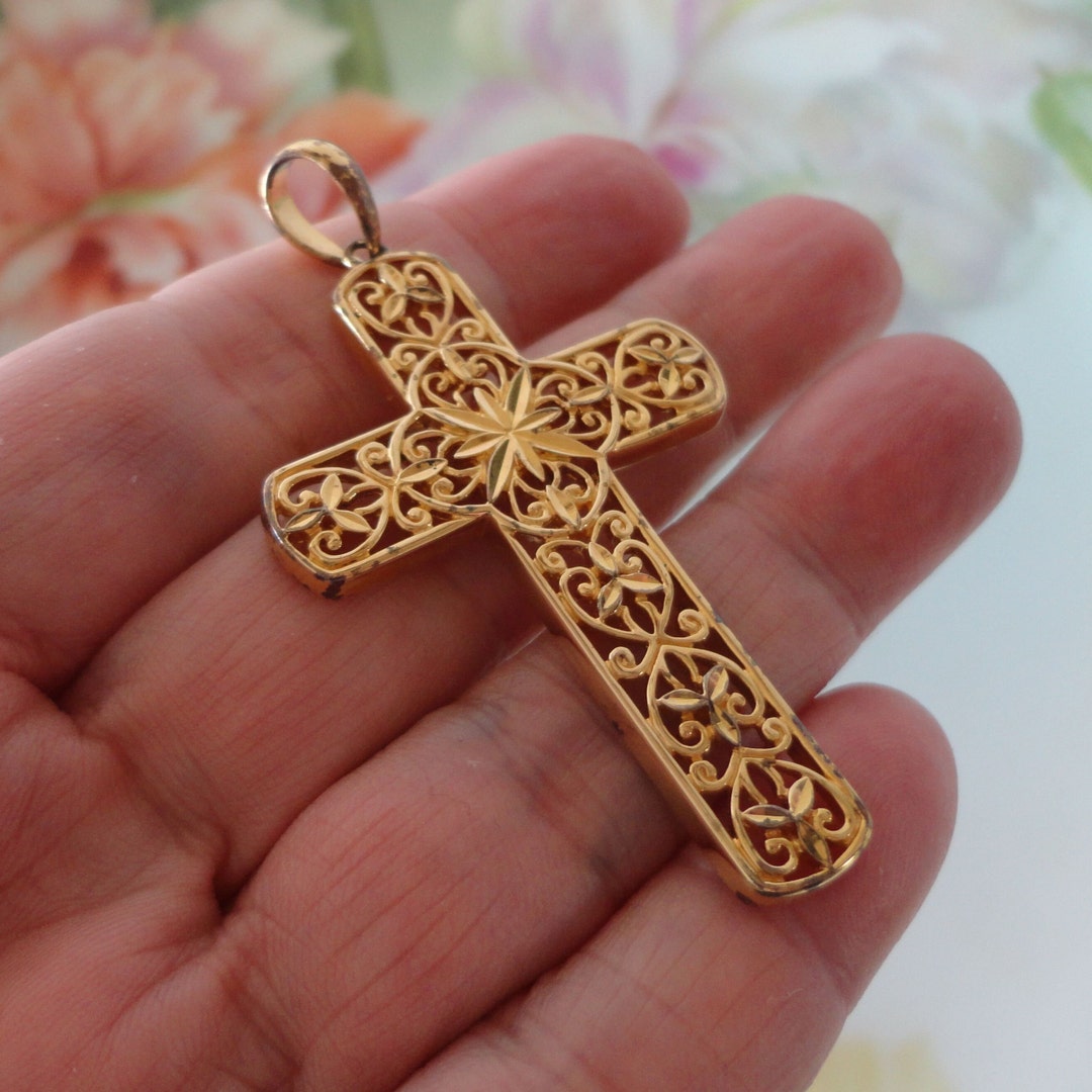 Ornate Ross Simons Sterling Silver Gold Vermeil Cross Pendant Open ...