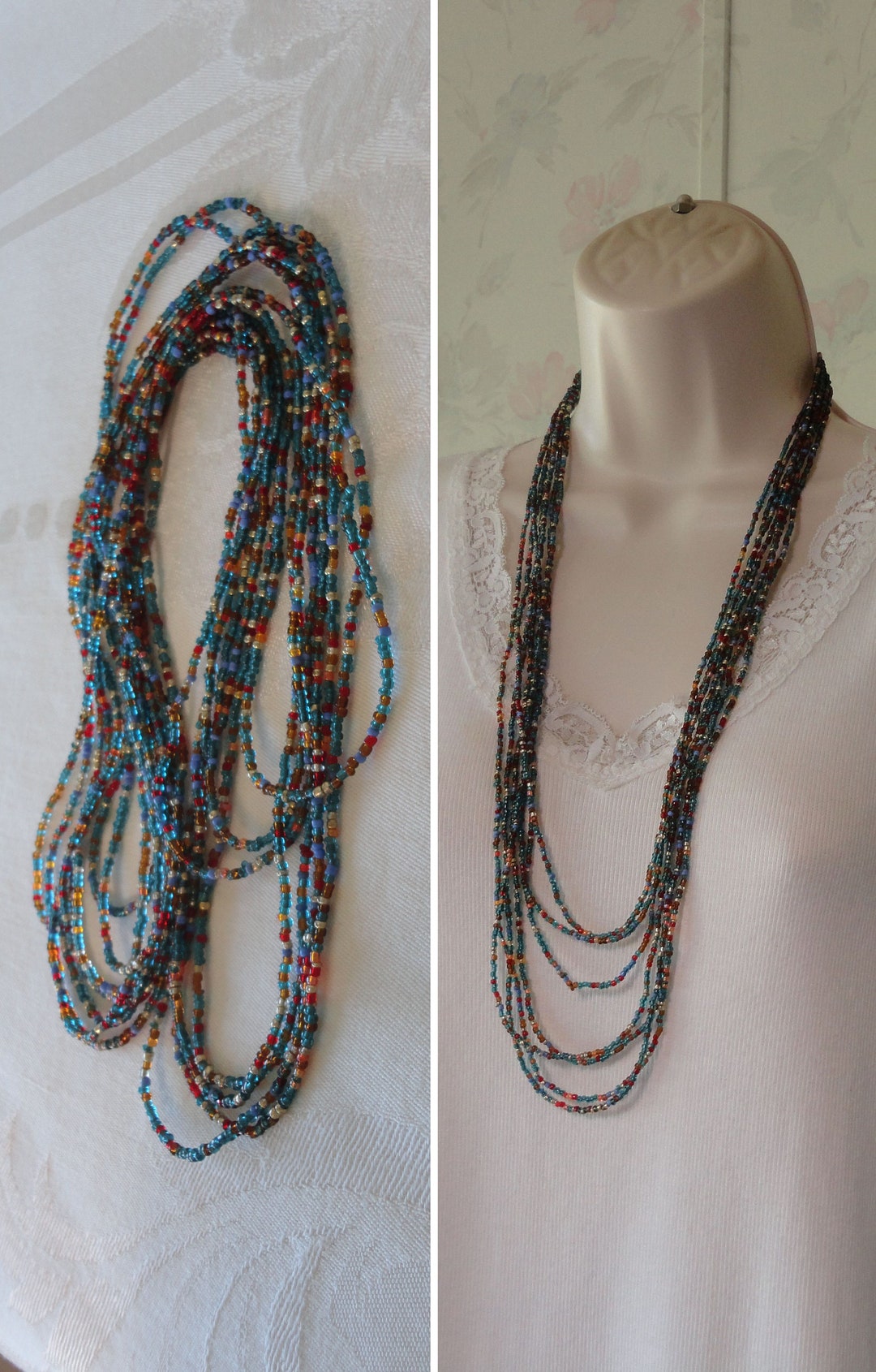 Vintage Seed Beaded Necklaces Seven Individual Graduated Strand ...