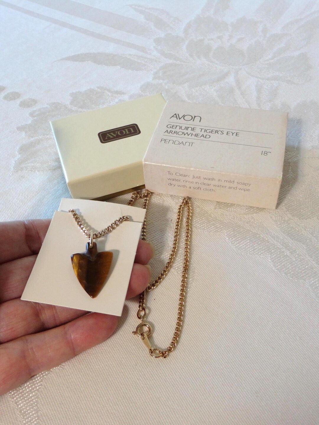 NOS Avon 1981 "genuine Tiger's Eye Arrowhead" Pendant Necklace New Old ...