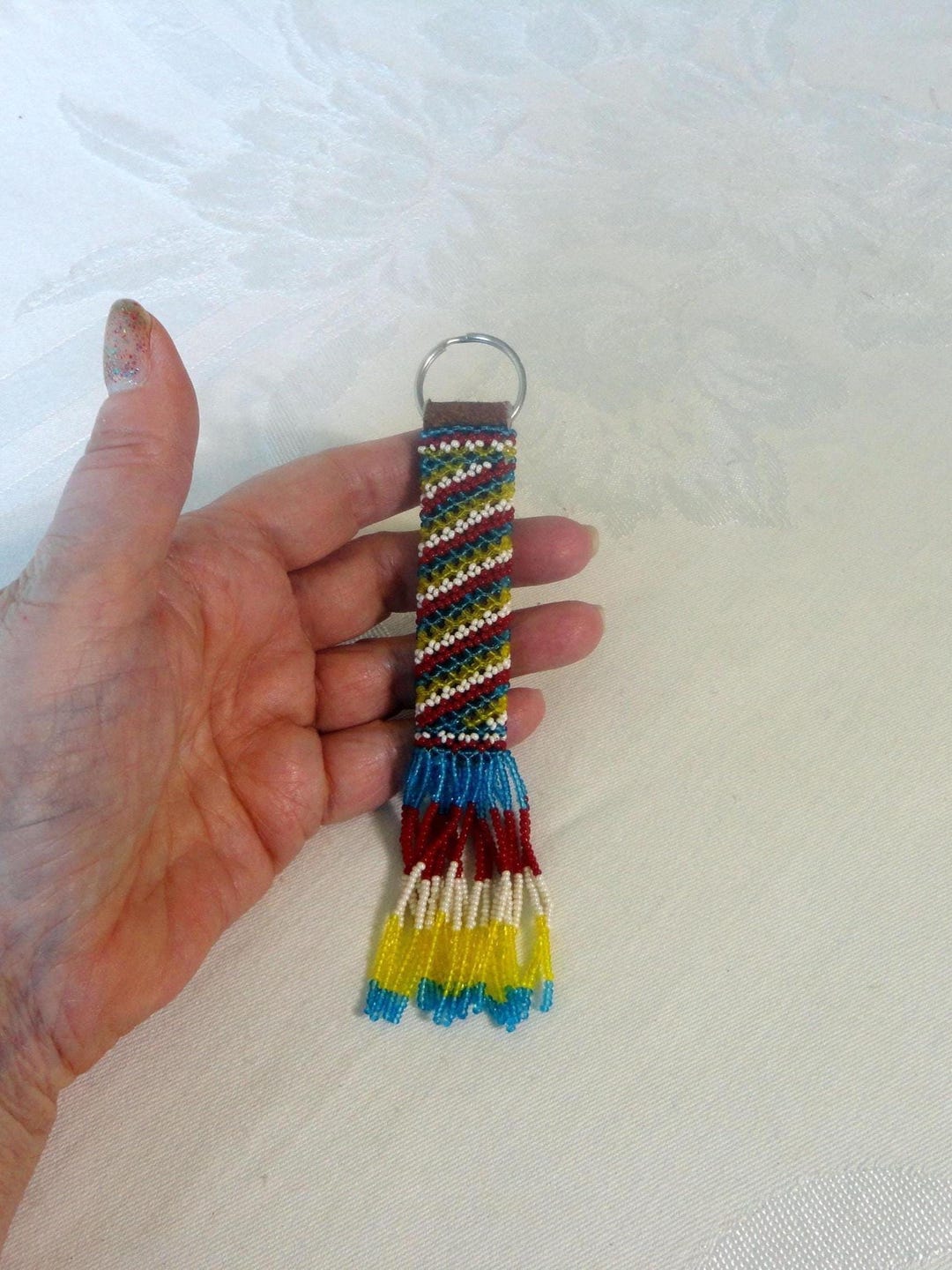 Vintage Native American Beaded Key Ring Seed Beadwork Beaded Dangles ...
