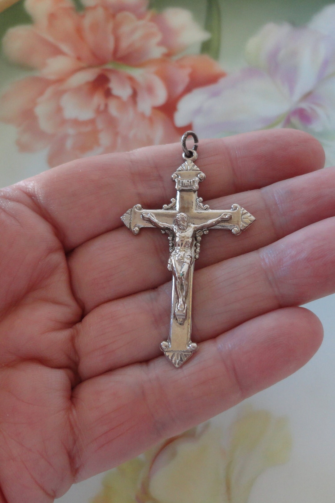 Vintage Diroma Sterling Silver Crucifix Cross Pendant Ornate Old World ...