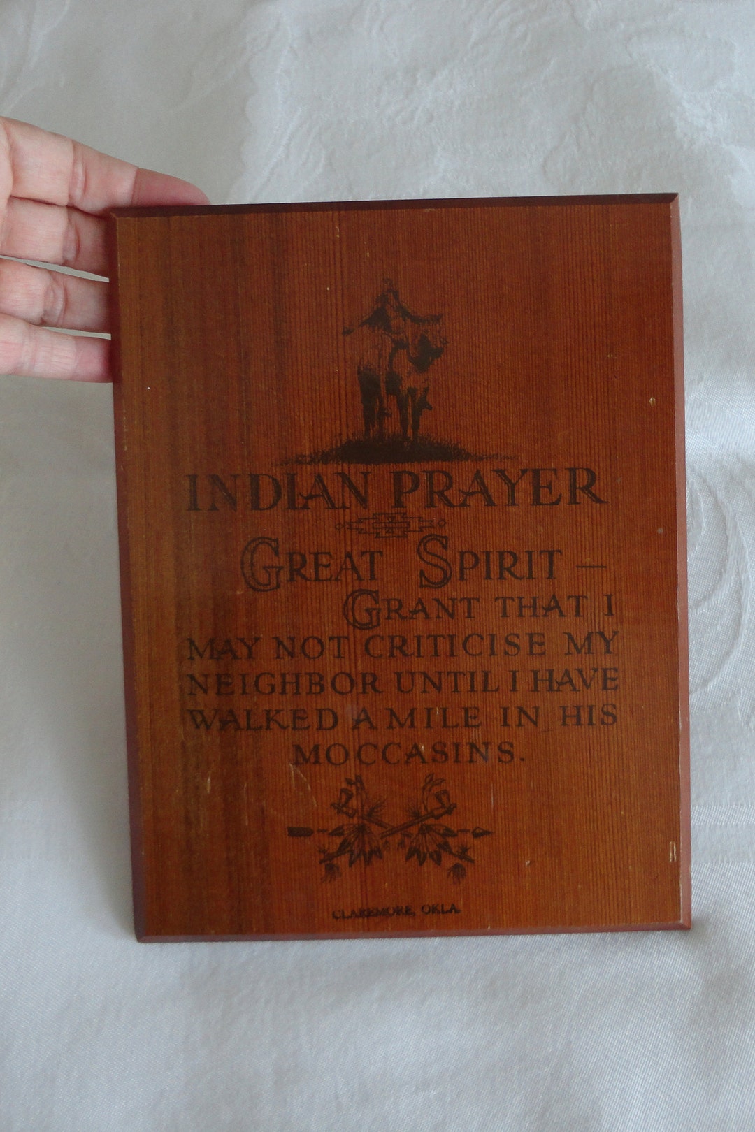Vintage INDIAN PRAYER 1950s Mid Century Wooden Plaque Made in USA From ...
