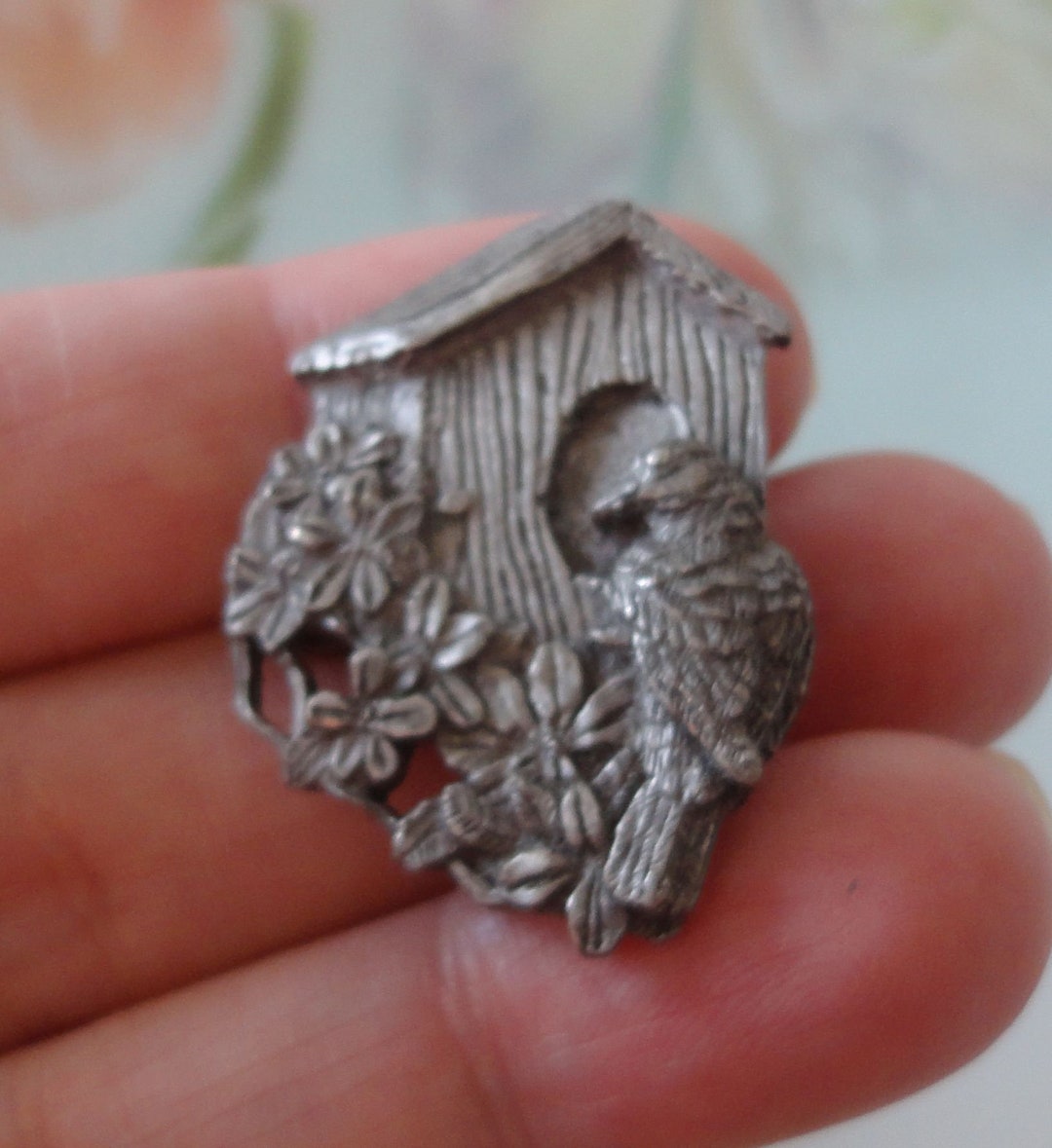 Vintage 1997 Birds & Blooms Pewter Brooch Pin 1997 Limited Edition ...