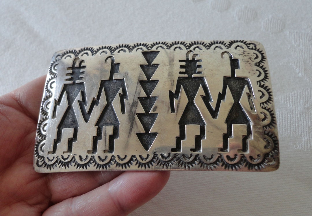 Vintage HOPI Sterling Silver Overlay Belt Buckle Native American ...
