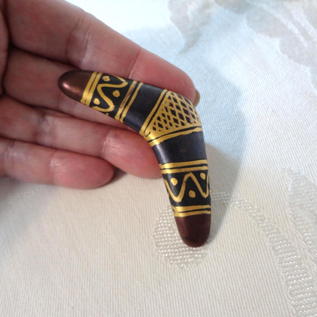 Vintage Porcelain Boomerang Brooch Pin Australian Artisan Signed ...