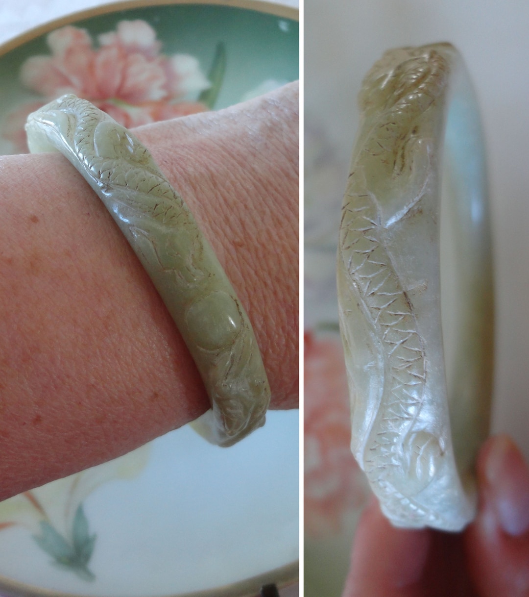 Vintage Chinese Hand Carved Sea Serpent Bangle Bracelet Carved Chinese ...