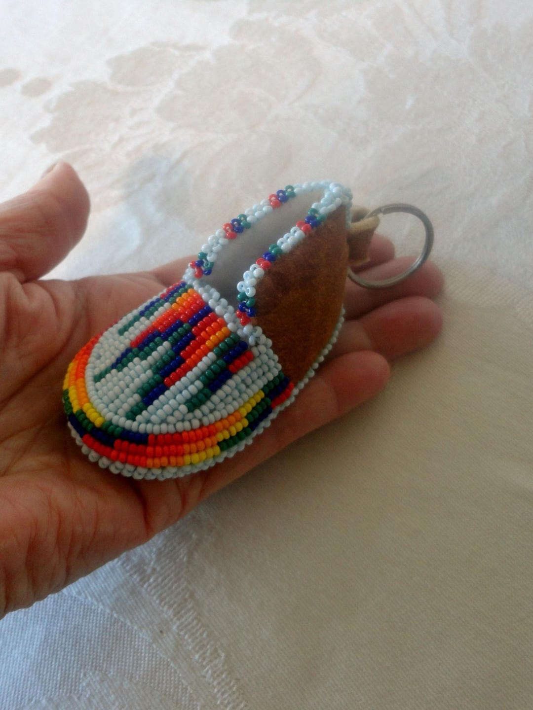 Vintage Native American Beaded Moccasin Shoe Key Ring Keychain Seed ...