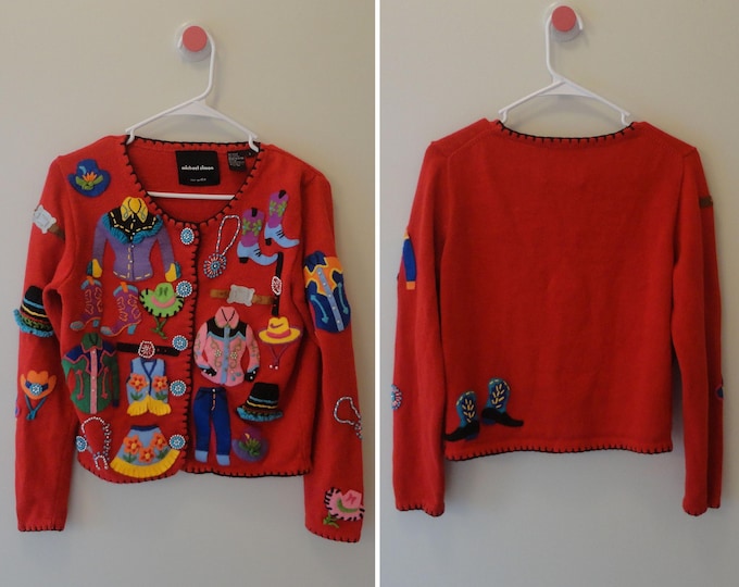 RARE Michael Simon Designer WESTERN Theme Cardigan Sweater ©1998 ...