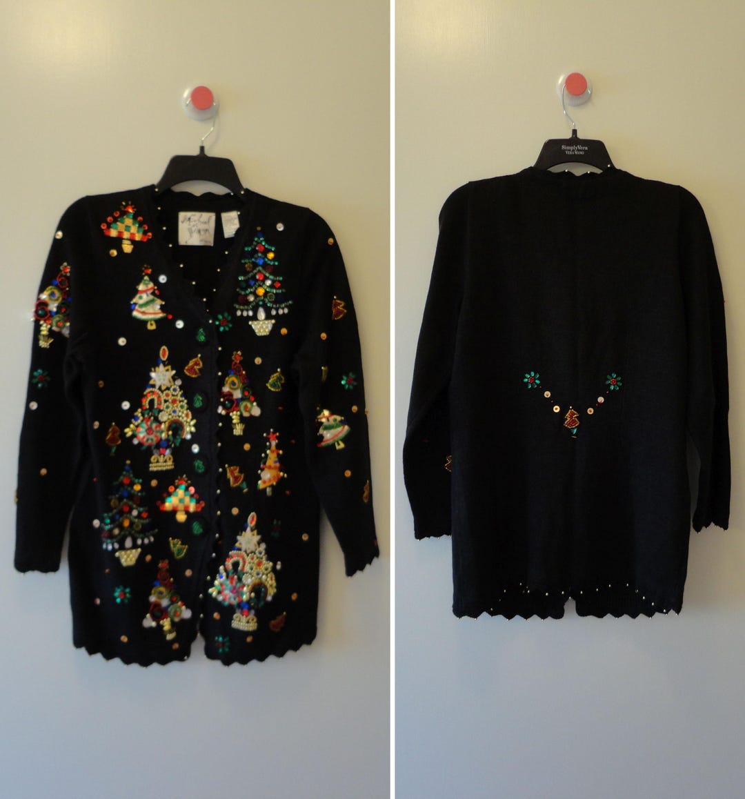 1996 Michael Simon Petites Beaded Christmas Trees Christmas Cardigan ...