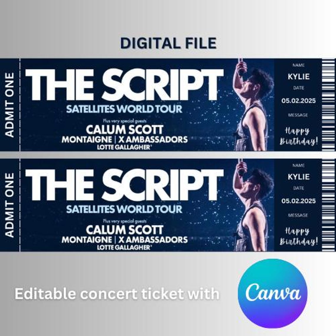 Editable the Script Concert Ticket Canva Template *DIGITAL FILE With ...