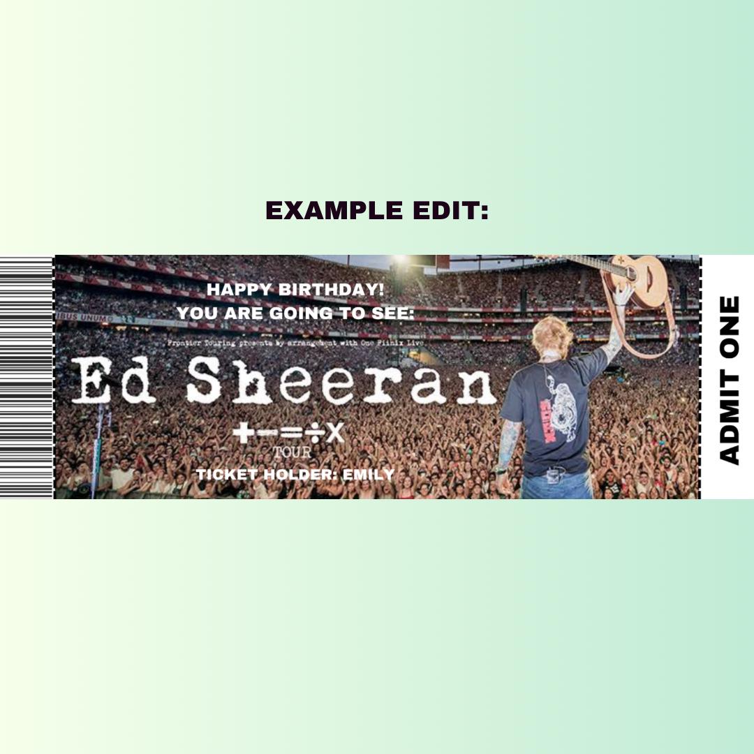 Editable Ed Sheeran Mathematics Tour Canva Concert Ticket Template ...