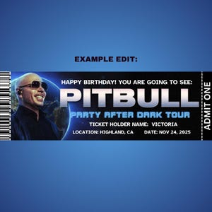 Editable Pitbull Party After Dark Canva Concert Ticket Template ...