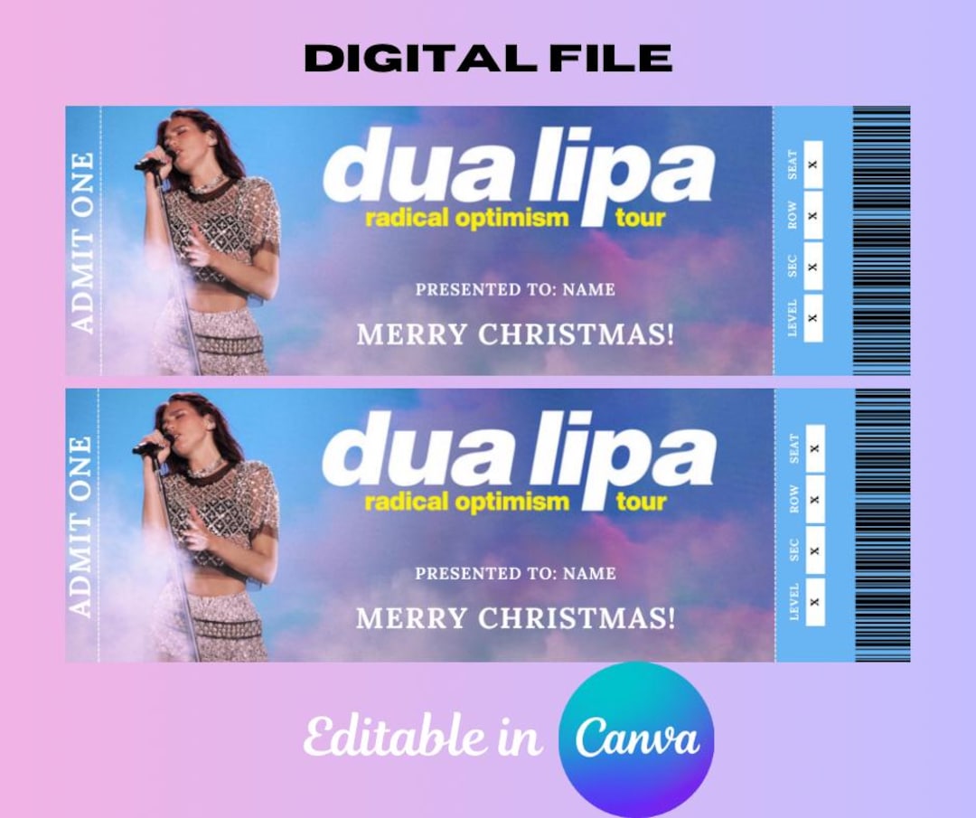 Editable Dua Lipa Radical Optimism Concert Ticket Canva Template DIGITAL FILE With Instructions ...