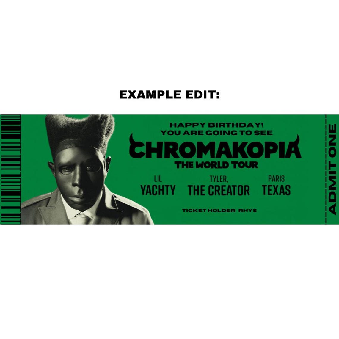 Editable Tyler, the Creator Chromakopia Concert Ticket Canva Template ...