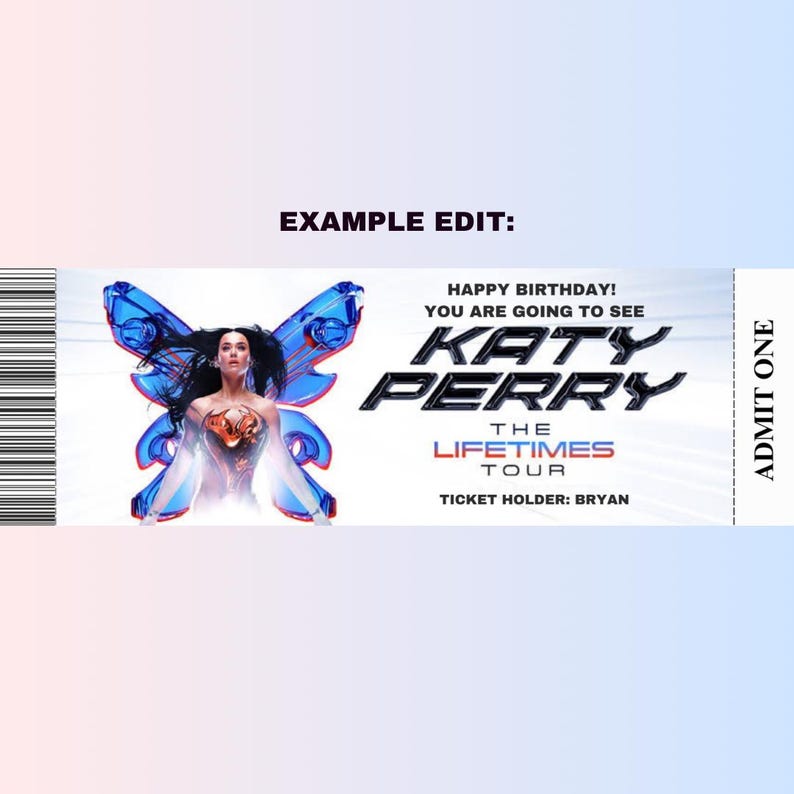 Editable Katy Perry Lifetimes Tour Canva Concert Ticket Template ...