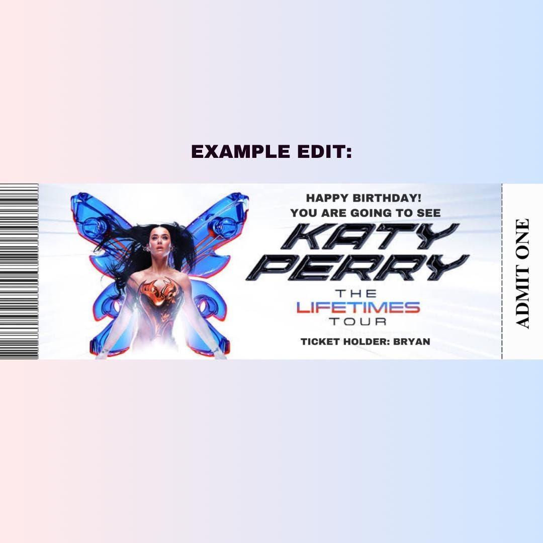 Editable Katy Perry Lifetimes Tour Canva Concert Ticket Template ...