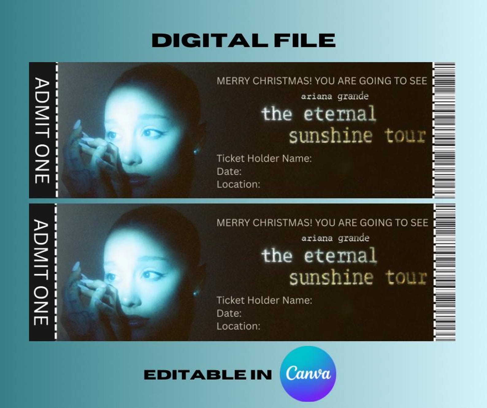 Editable Ariana Grande the Eternal Sunshine Tour Canva Concert Ticket ...