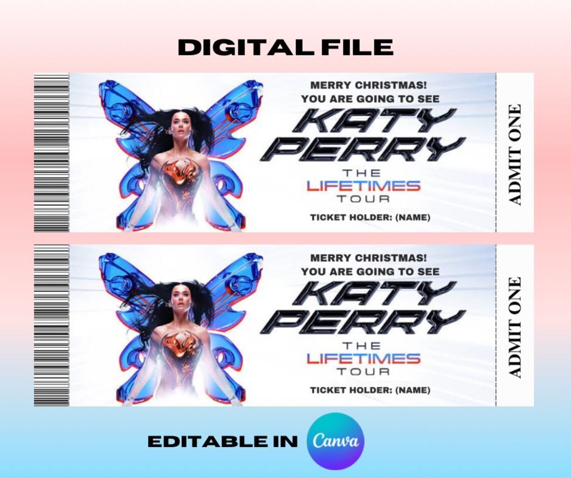 Editable Katy Perry Lifetimes Tour Canva Concert Ticket Template ...
